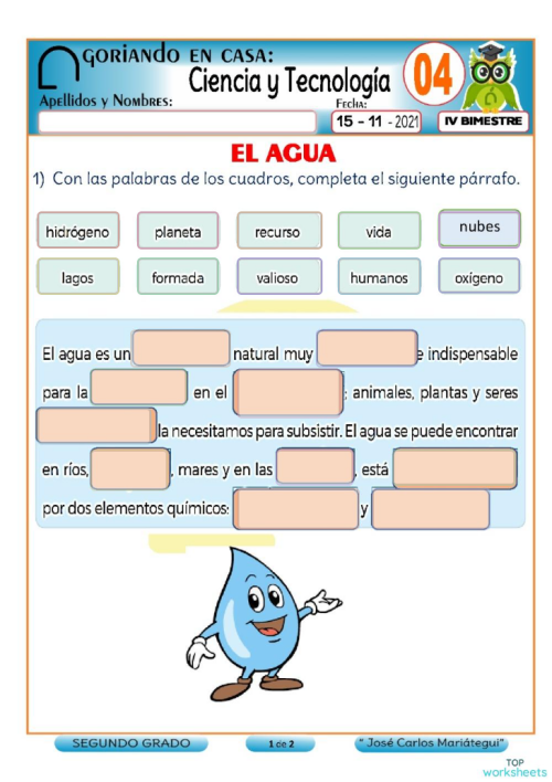 EL AGUA RECURSO NATURAL. Ficha interactiva | TopWorksheets