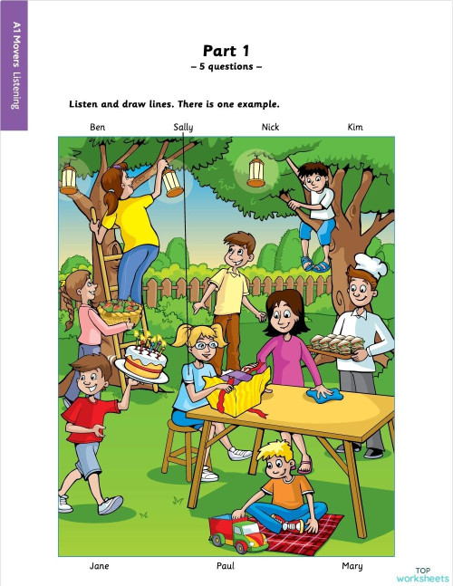 Movers - Listening - Sample Test 1. Interactive worksheet | TopWorksheets