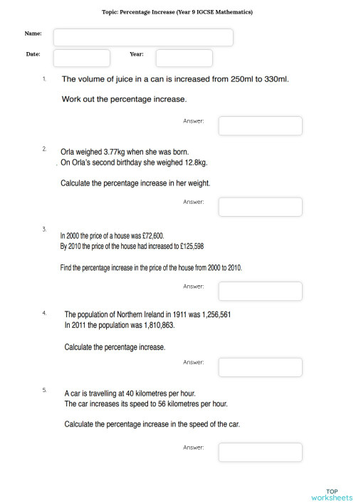 Percentage Increase Year 9. Interactive worksheet | TopWorksheets