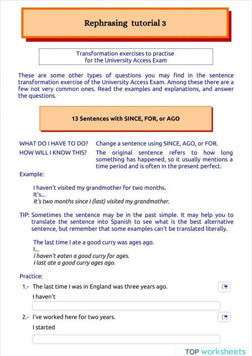 Rephrasing: interactive worksheets and online exercises | TopWorksheets