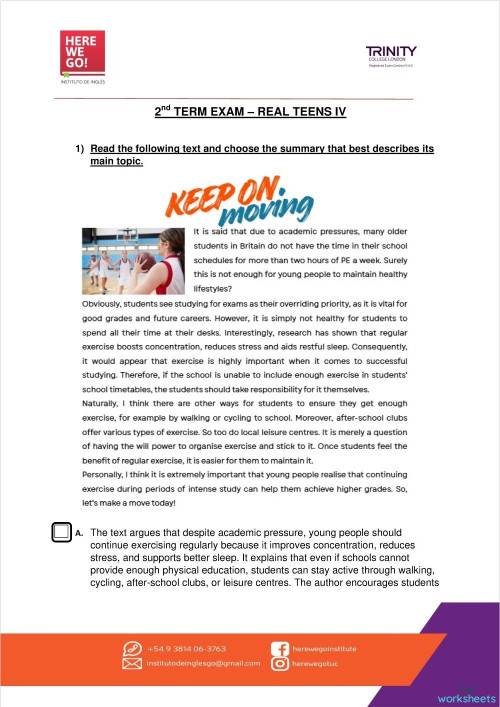 2nd Term Test - Real Teens IV- 2025. Interactive worksheet | TopWorksheets