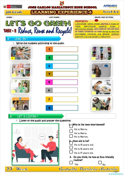 23°-WEEK-REDUCE,REUSE AND RECYCLE-4° SEC (Copia). Interactive worksheet ...