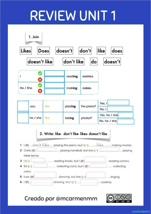 Review Grammar Unit 1. Interactive worksheet | TopWorksheets