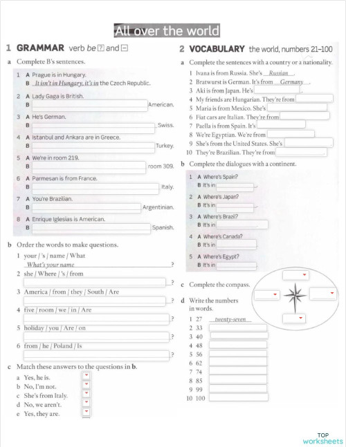 ACT 2- ALL OVER THE WORLD. Interactive worksheet | TopWorksheets
