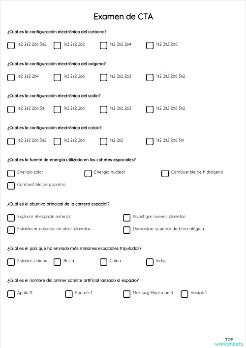 Examen de CTA. Ficha interactiva | TopWorksheets