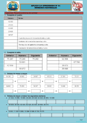 APLICO LO APRENDIDO NUMERACIÒN. Ficha interactiva | TopWorksheets