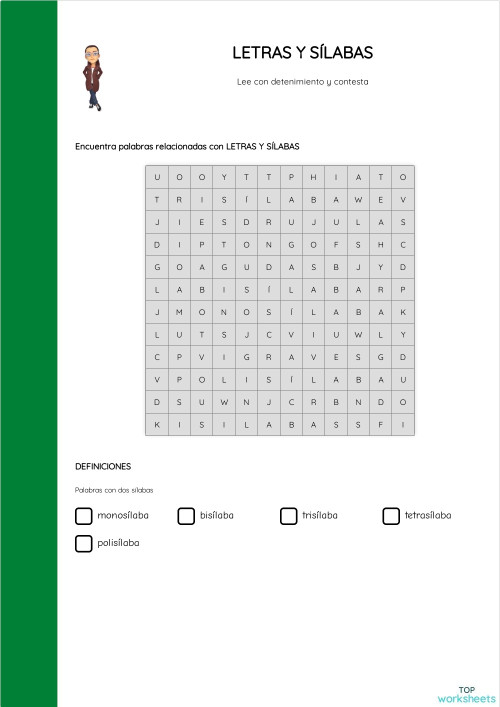 LETRAS Y SÍLABAS. Ficha interactiva | TopWorksheets