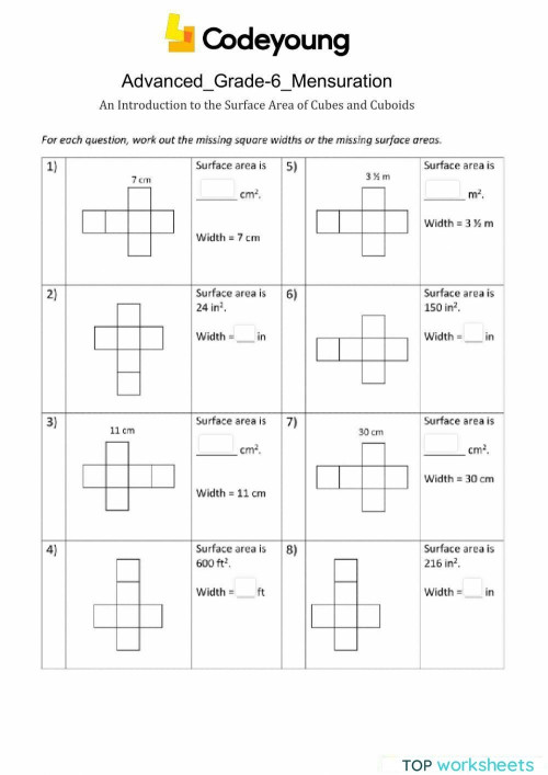 An Introduction to the Surface Area of Cubes and Cuboids Advanced ... An Introduction to the Surface Area of Cubes and Cuboids Advanced ...