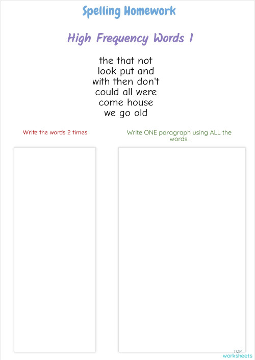 Spellings HFW1. Interactive worksheet | TopWorksheets