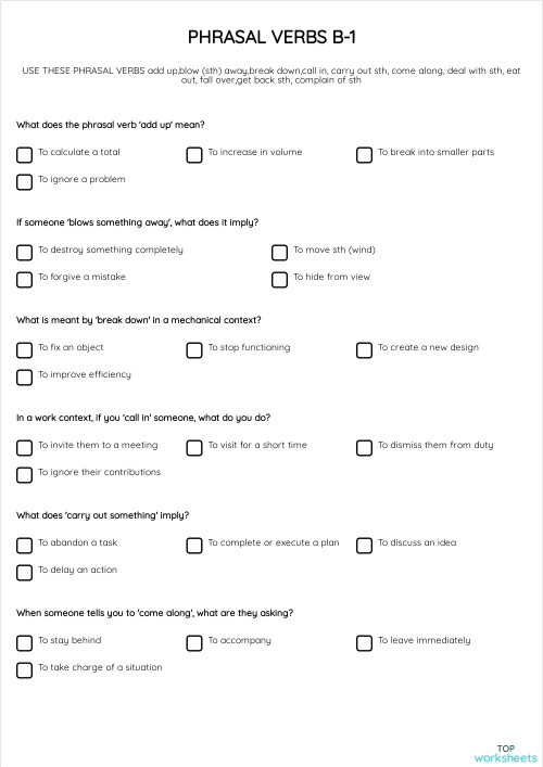 PHRASAL VERBS B-1. Interactive worksheet | TopWorksheets