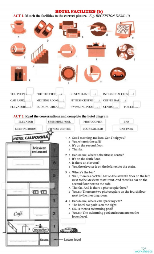 HOTEL FACILITIES B. Interactive worksheet | TopWorksheets