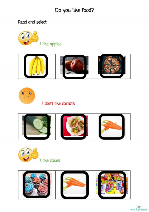 Food likes and dislikes. Interactive worksheet | TopWorksheets