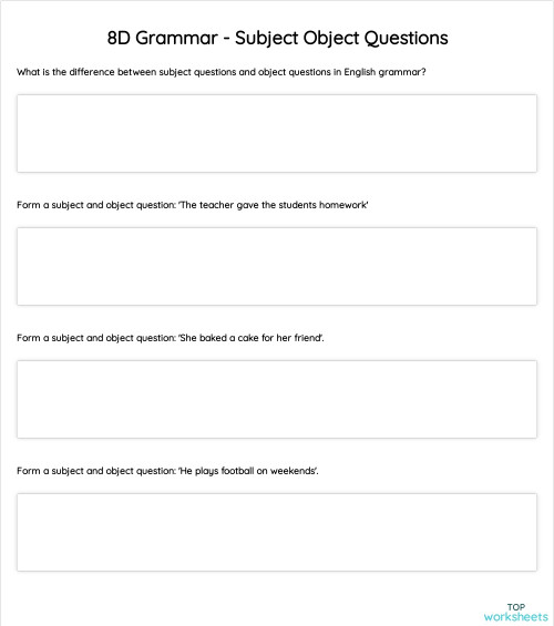8D Grammar - Subject Object Questions. Interactive worksheet ...