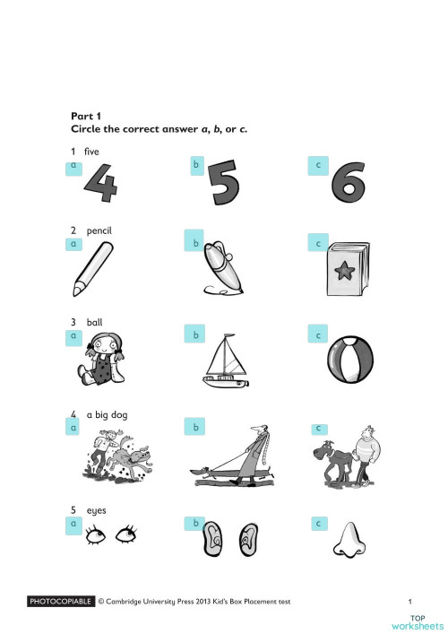 YL Placement Test. Interactive worksheet | TopWorksheets
