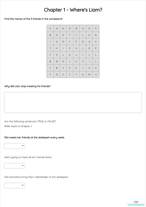 Chapter 1 - Where's Liam?. Interactive worksheet | TopWorksheets