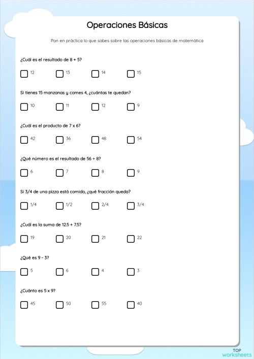 Operaciones Básicas. Ficha interactiva | TopWorksheets