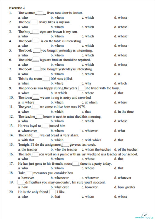Relative Clause 03 Interactive Worksheet Topworksheets 1736