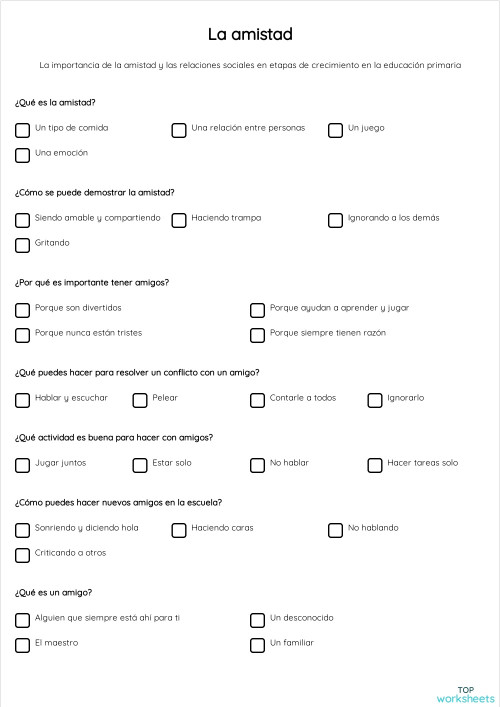 La amistad. Ficha interactiva | TopWorksheets