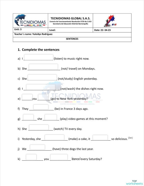 Sentences presentand past. Interactive worksheet | TopWorksheets