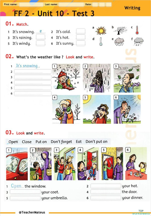 FF 2 - Unit 10 - Test 3 - Writing. Interactive worksheet | TopWorksheets