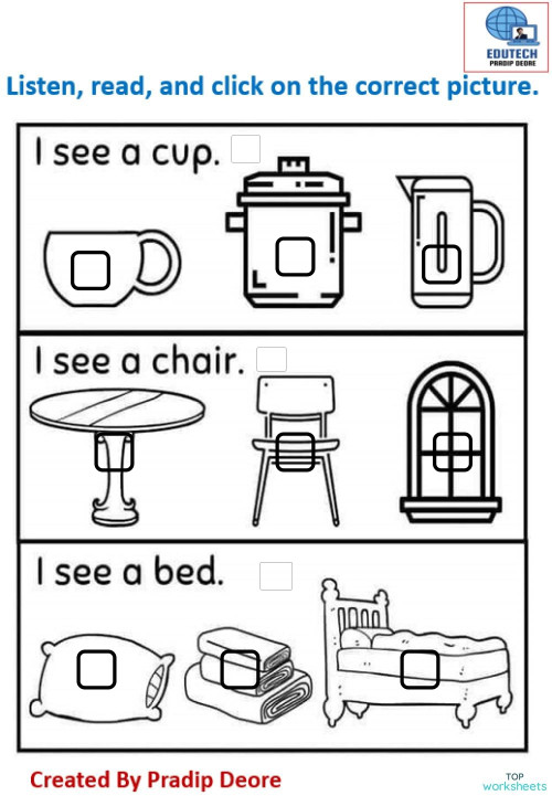 Listen Read and click proper picture. Interactive worksheet | TopWorksheets