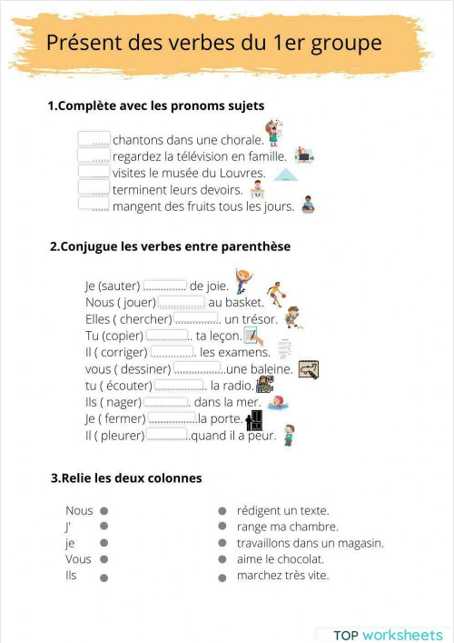 Les verbes en -er-. Fiche interactive | TopWorksheets
