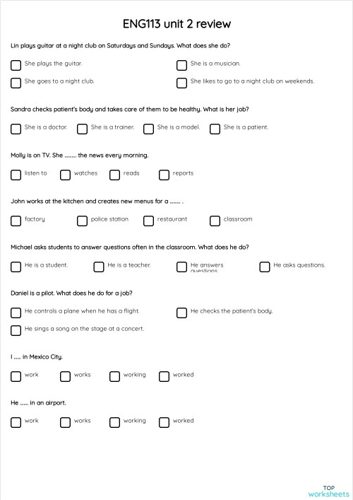 ENG113 unit 2 review. Interactive worksheet | TopWorksheets
