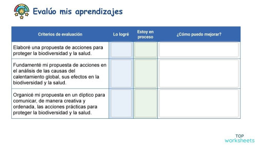 Evalúo mis aprendizaje. Ficha interactiva | TopWorksheets