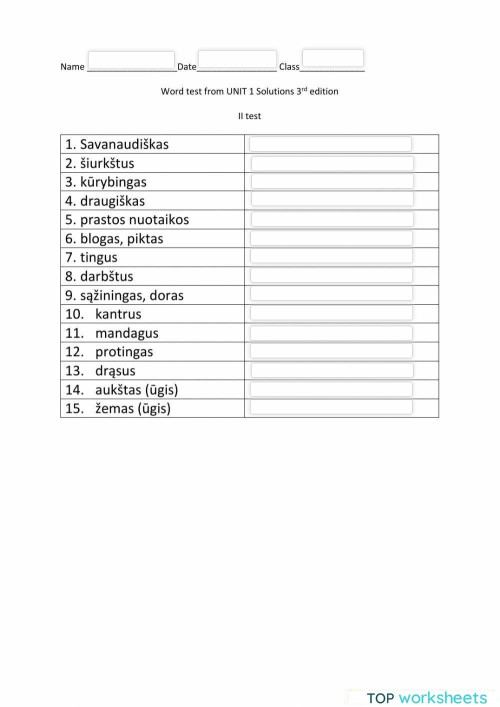Word test II sol unit 1. Interactive worksheet | TopWorksheets