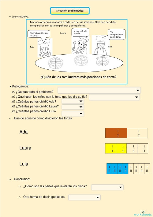 Lectura y escritura de fracciones. Ficha interactiva | TopWorksheets