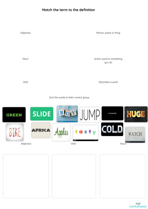 Nouns Verbs Adjectives. Interactive worksheet | TopWorksheets