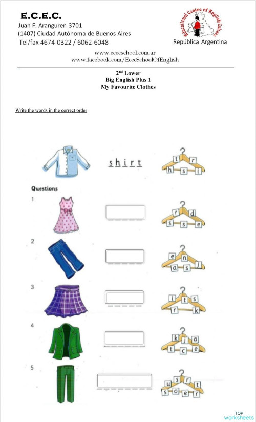 My favourite clothes. Interactive worksheet | TopWorksheets