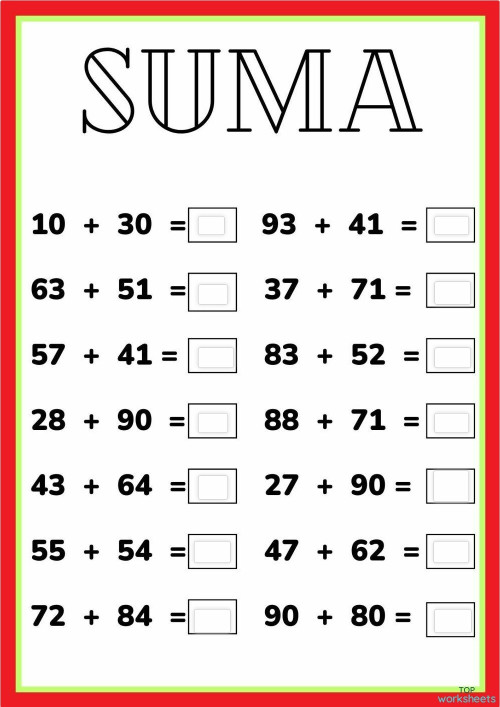 SUMAS EN HORIZONTAL. Ficha interactiva | TopWorksheets