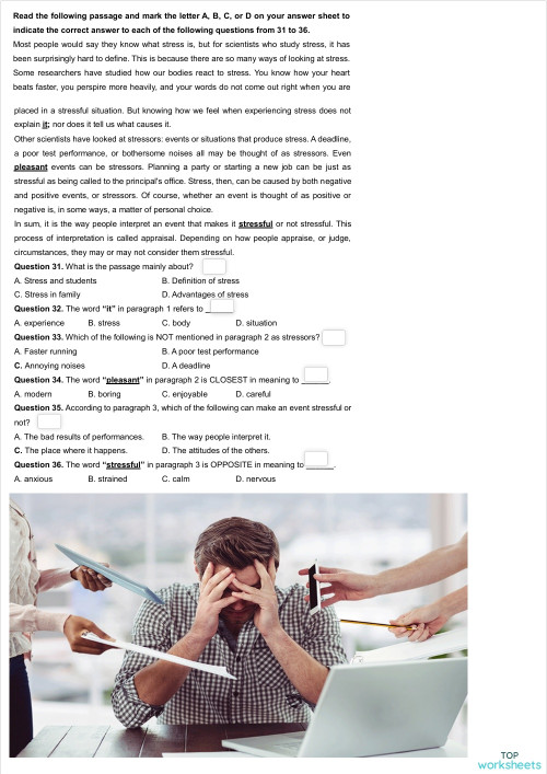 READING MULTIPLE CHOICE 28. Interactive worksheet | TopWorksheets