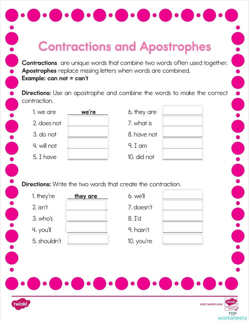 Contractions and Apostrophes. Interactive worksheet | TopWorksheets