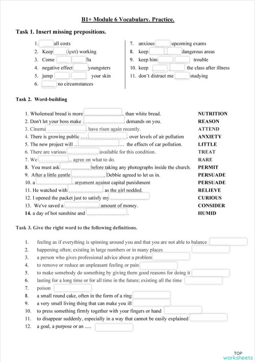 B1+ Module 6 Vocabulary. Practice-64w. Interactive worksheet ...