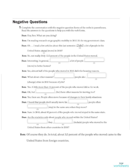 GB3 U14 Negative Questions. Interactive worksheet | TopWorksheets