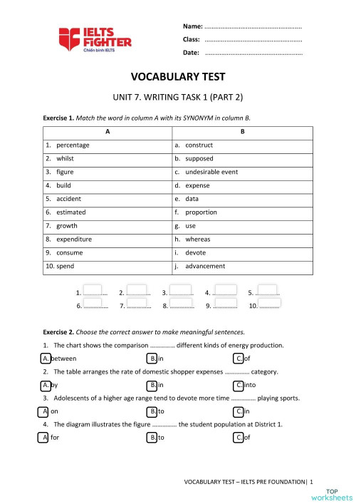 VOCAB TEST 7. Interactive worksheet | TopWorksheets