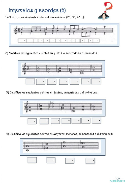 Intervalos y acordes (2). Ficha interactiva | TopWorksheets