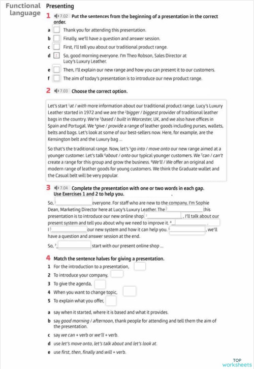 Presenting functional language. Interactive worksheet | TopWorksheets