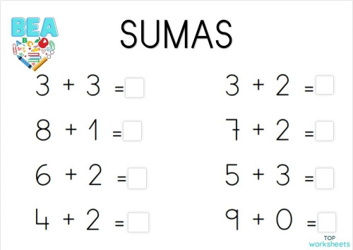 Sumas sencillas 2. Ficha interactiva | TopWorksheets