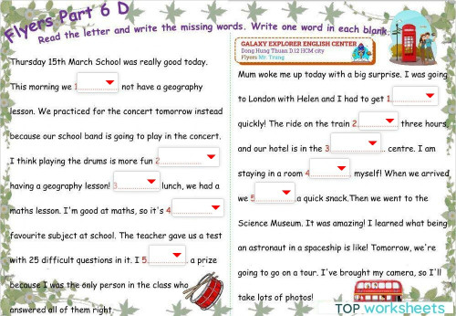 Flyers Part 7 Practice D. Interactive worksheet | TopWorksheets
