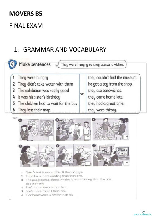 MOVERS 5.... FINAL EXAM. Ficha interactiva | TopWorksheets