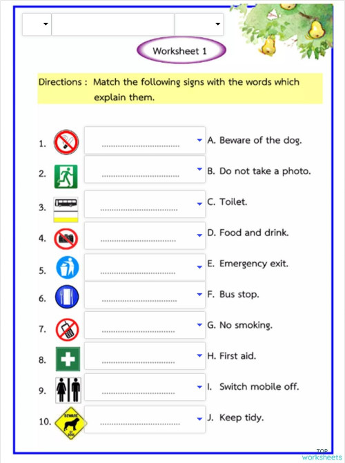 English signs ใบงานเชิงโต้ตอบ | TopWorksheets