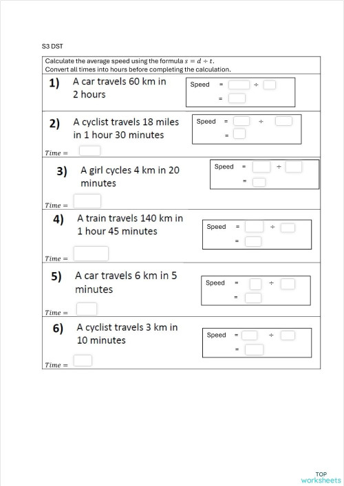 Distance and Speed. Interactive worksheet | TopWorksheets