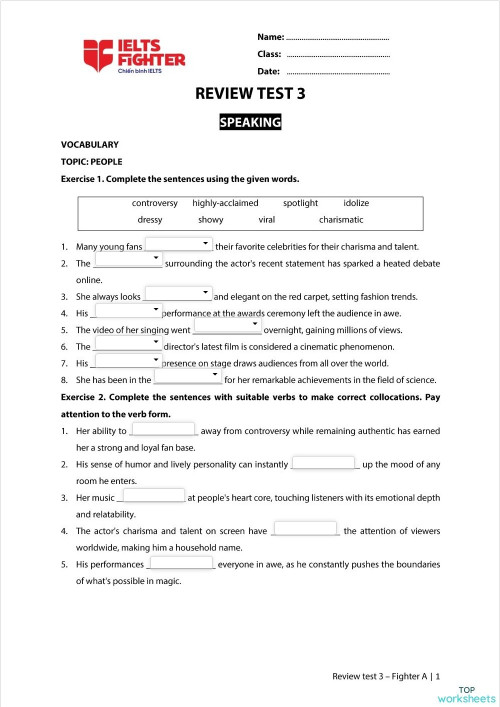 F5 -FIGHTER A- Review 4. Interactive worksheet | TopWorksheets