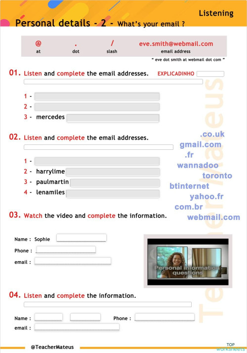 PERSONAL DETAILS - 02 - Whats your e-mail ? - Listening. Interactive ...
