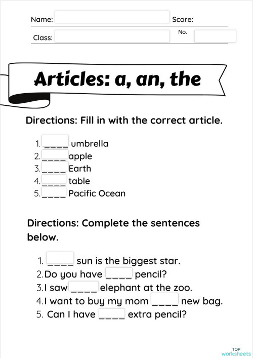 Articles a,an,the. Interactive worksheet | TopWorksheets