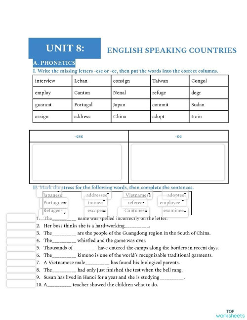 G8/U8: Vocabulary and Pronunciation. Interactive worksheet | TopWorksheets