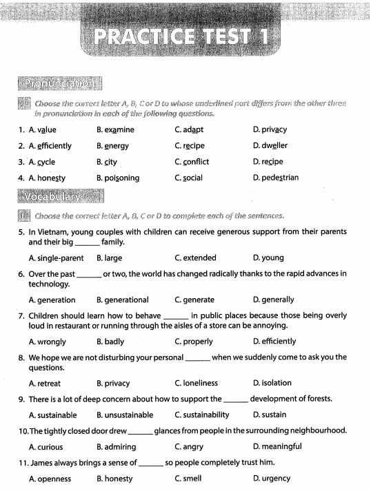 GRADE 11 - PRACTICE TEST 1 ( MID - TERM 1). Interactive worksheet ...